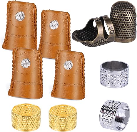 Wamkon 10 Stücke Nähen Fingerhut Set, LederFingerschutz mit 2 Farbigen ...