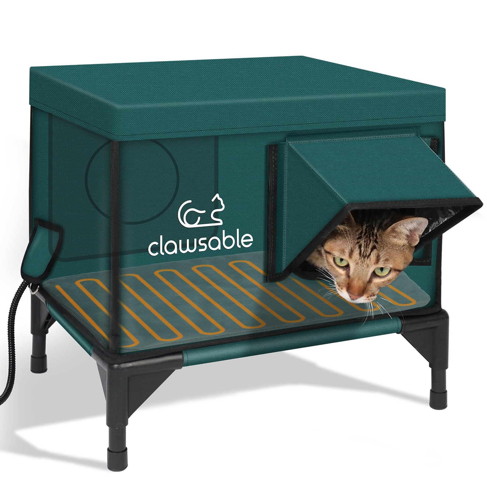 Clawsable Premium Heated Cat House for Outside in Winter, Elevated, 100 ...