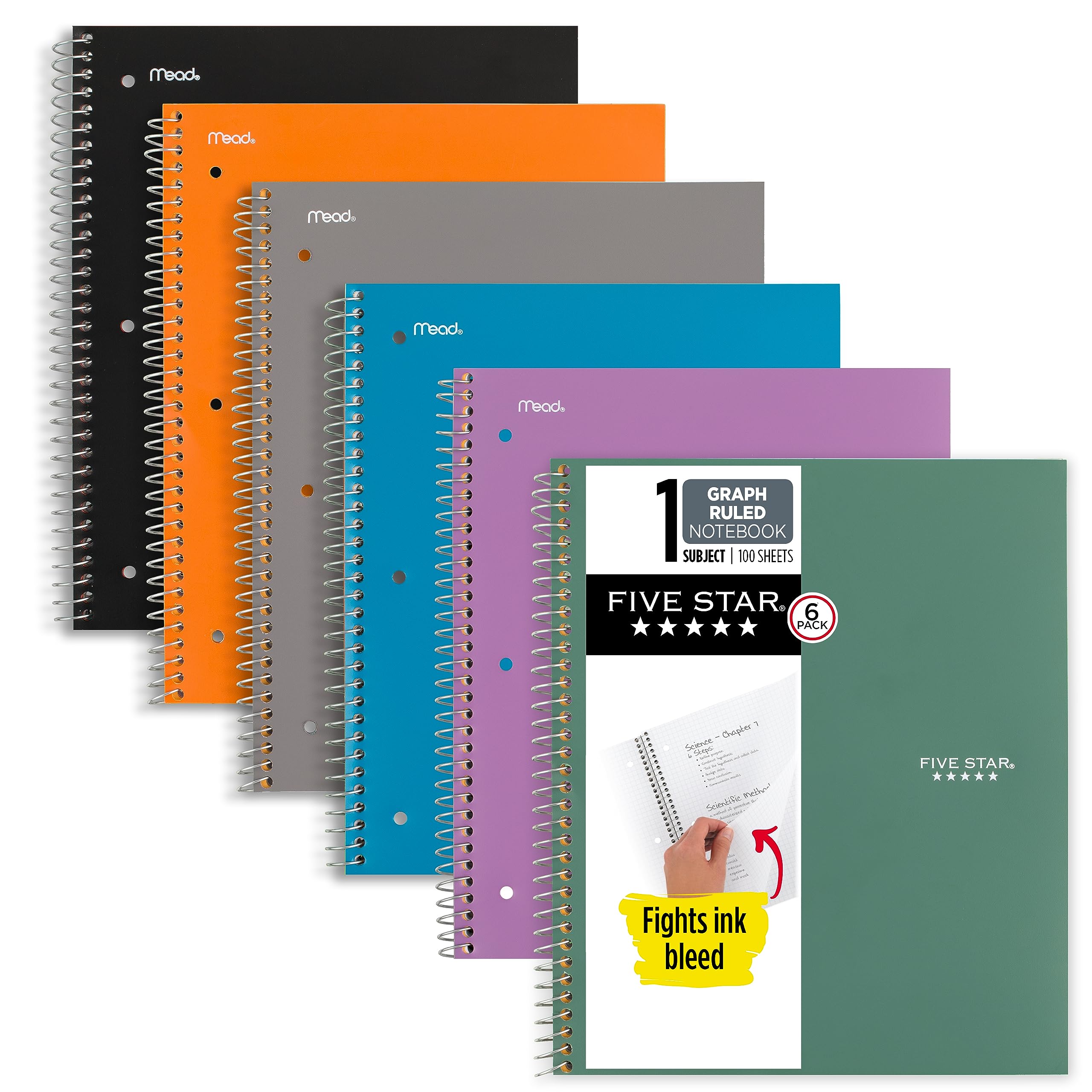 Mua Five Star Spiral Notebooks, 6 Pack, 1 Subject, Graph Ruled Paper ...