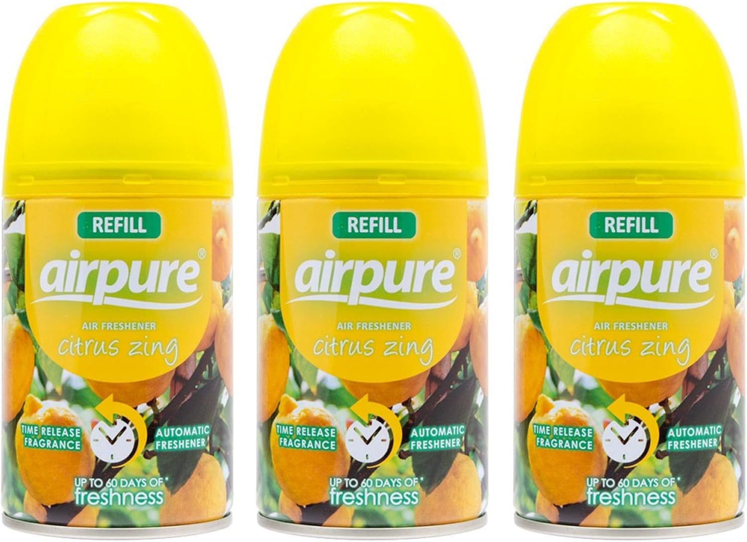 3 X AIRPURE FRESHMATIC AUTOMATIC SPRAY REFILLS 250ML CITRUS ZING ...