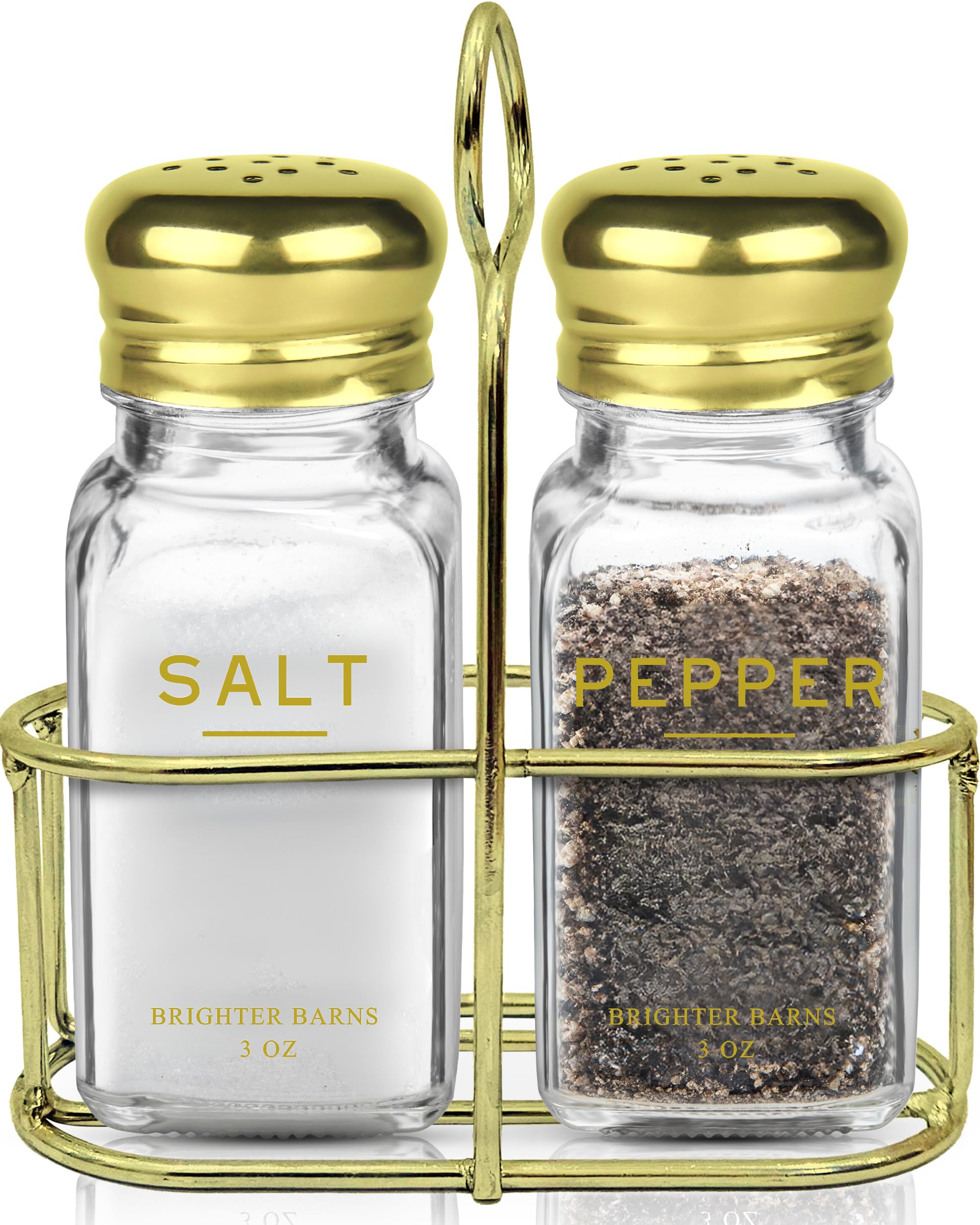 Gold Salt and Pepper Shakers Set with Holder by Brighter Barns - Luxury ...
