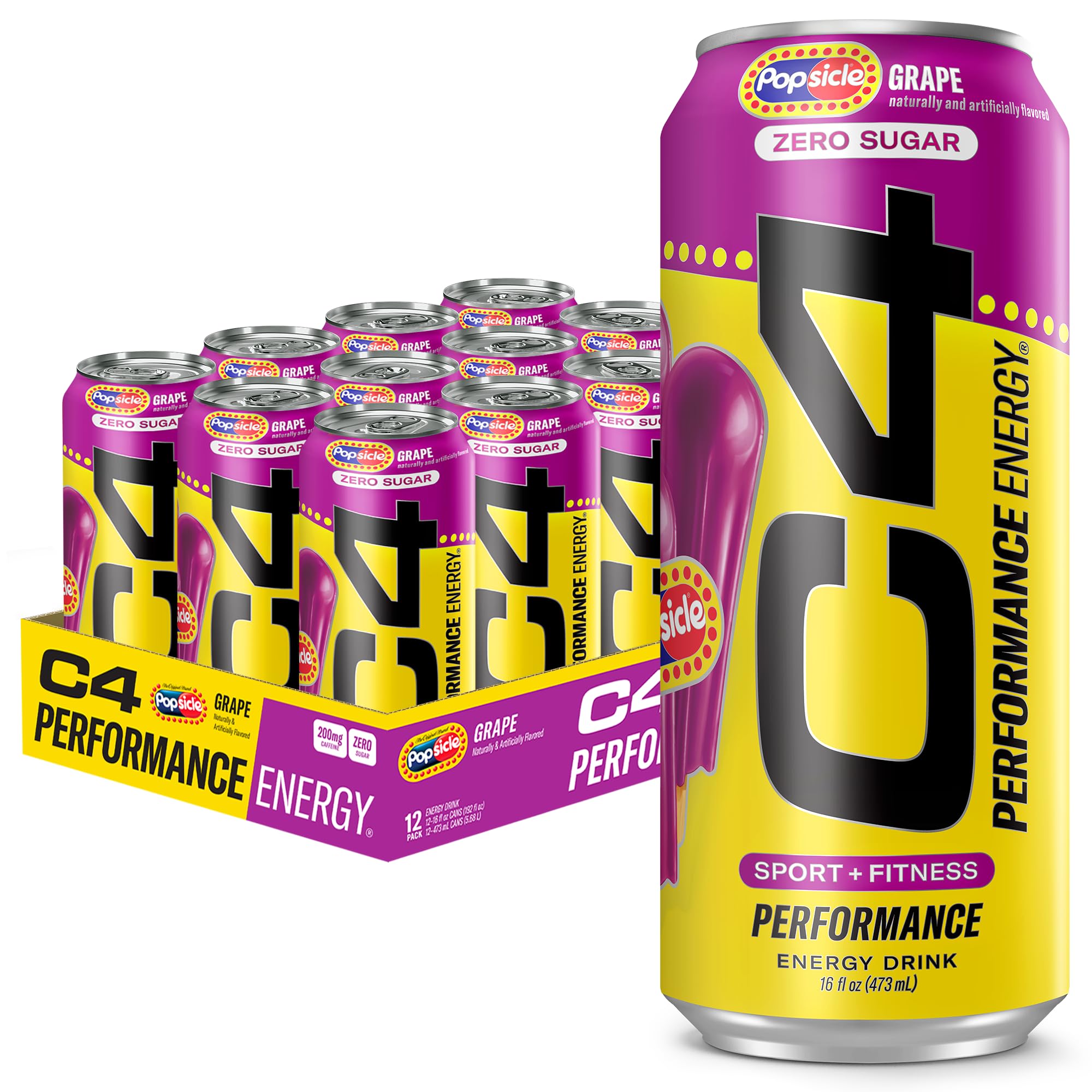 Cellucor C4 Energy Drink x POPSICLE Grape, Carbonated Sugar Free Pre ...