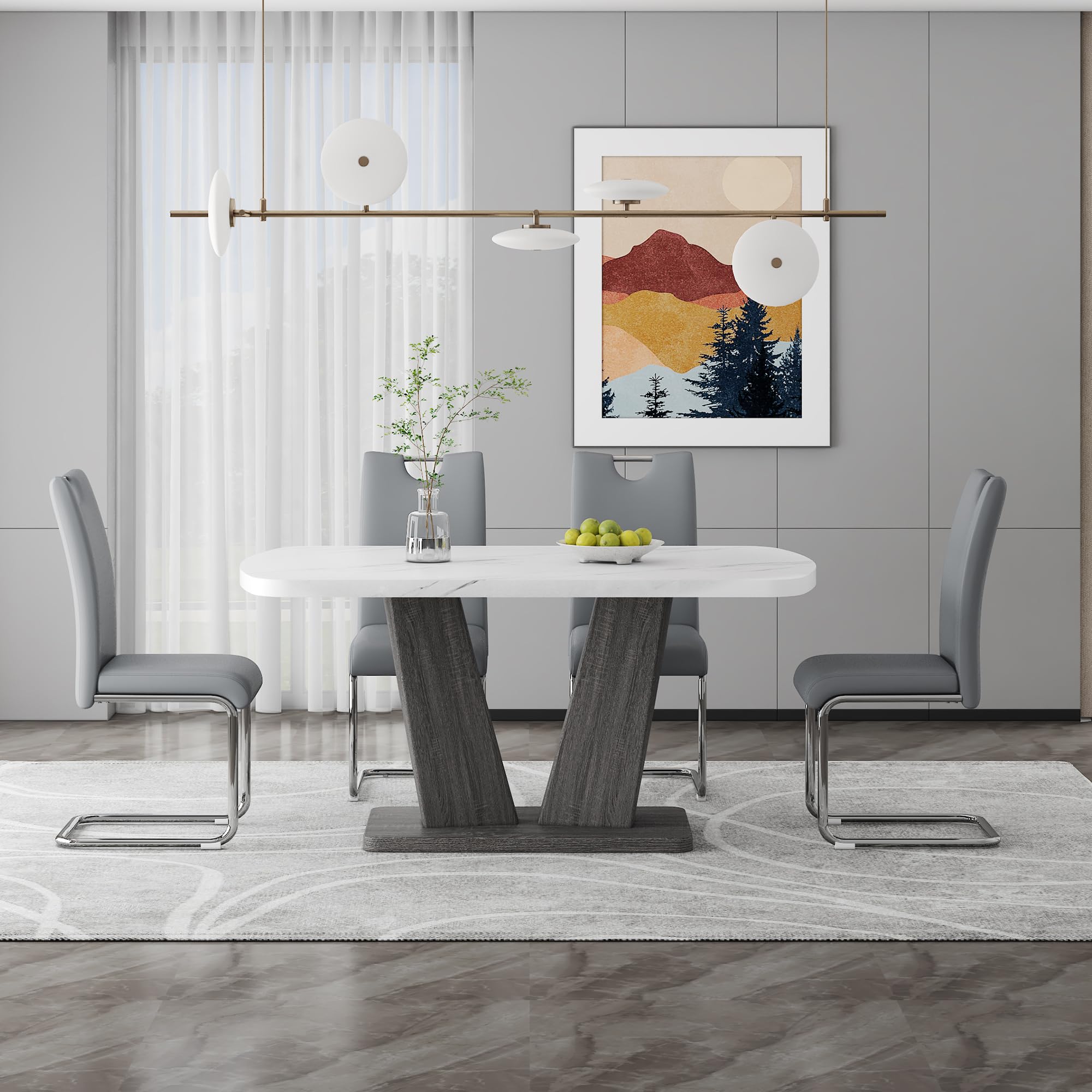 Merax 5 Piece Dining Table Set, for 4-6, with 4 PU Leather Ergonomic ...