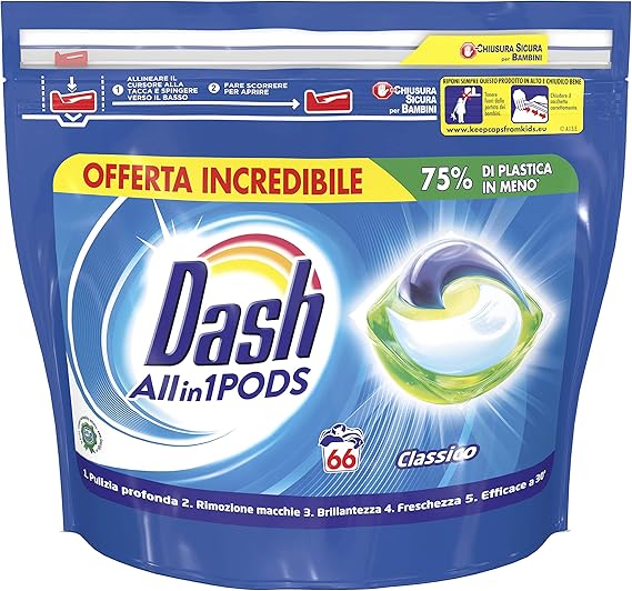 Dash PODS 3in1 Classico Pods per Bucato 66 Lavaggi, Pulito, Anti ...