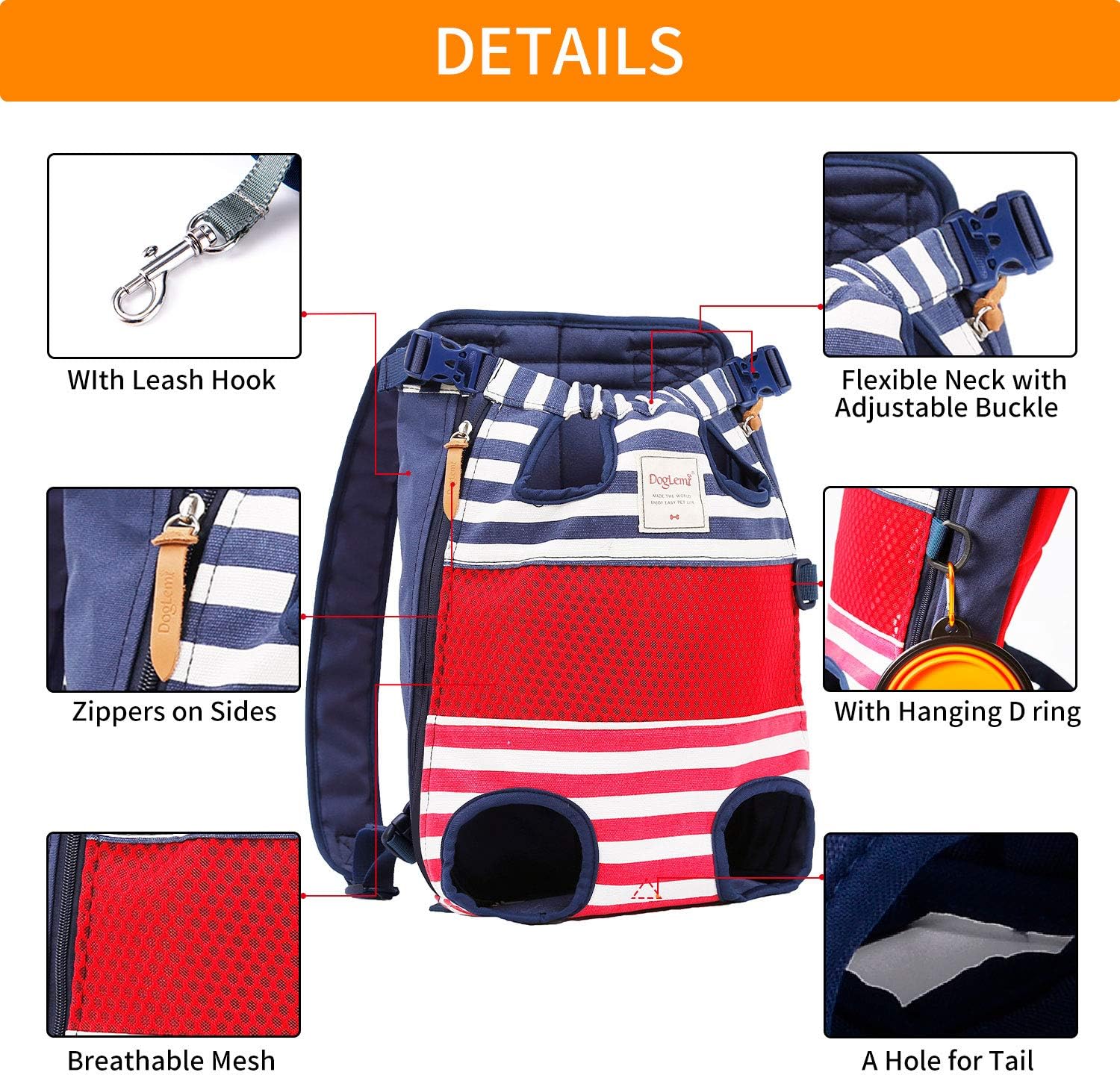 Legs Out Front Pet Dog Carrier Front Chest Backpack, Adjustable Hands ...