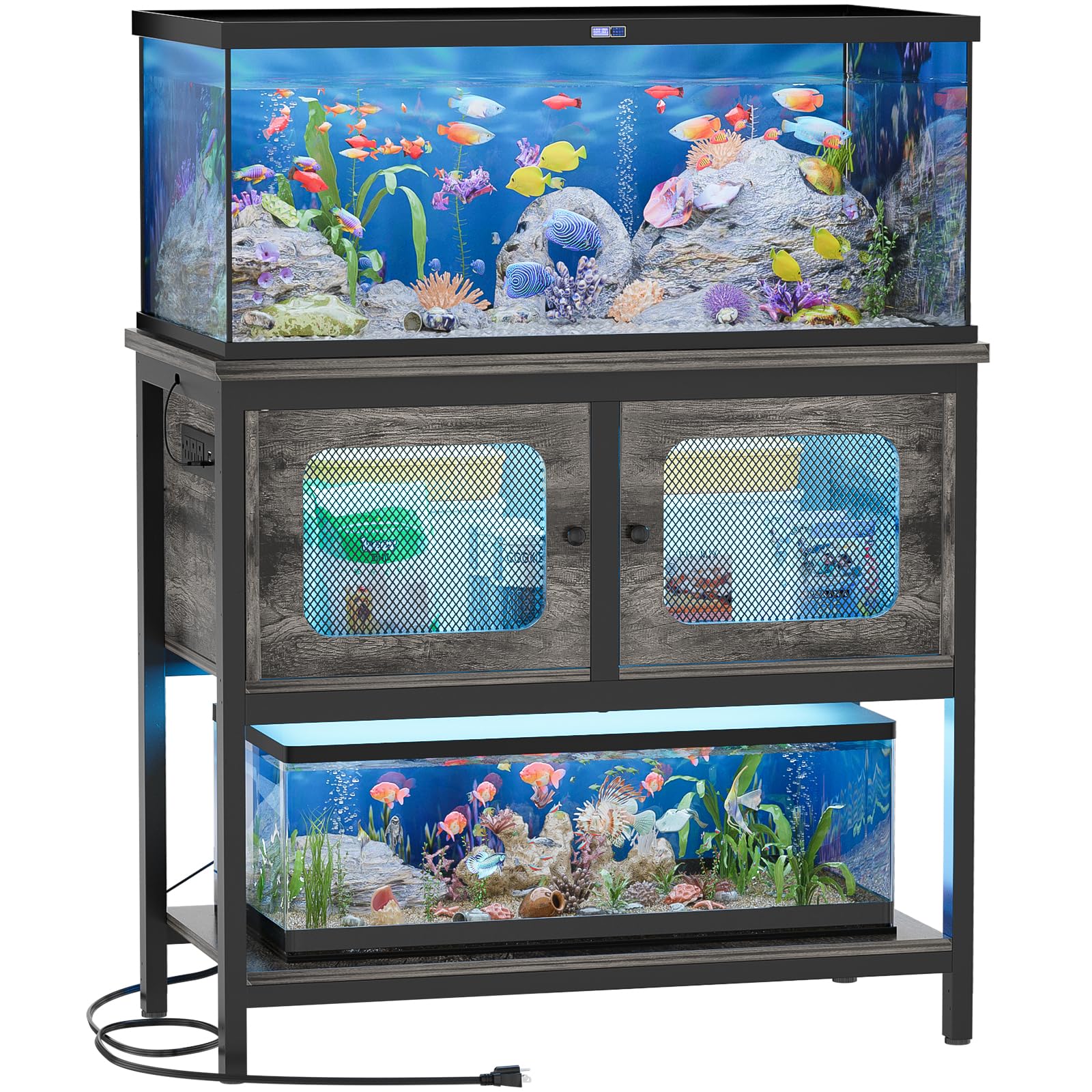 iSunirm 40-50 Gallon Fish Tank Stand with LED Light and Outlet, Heavy ...