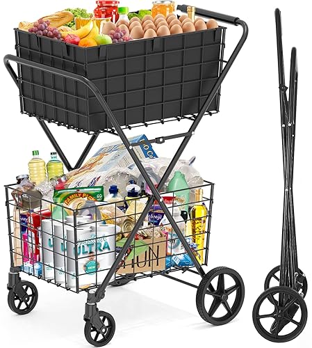 [2-Tier] 420LBS Extra Large Shopping Cart for Groceries, Grocery Cart ...