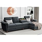 Amazon.com: mikibama 104" Convertible Sleeper Sectional Sofa, with Pull-Out Bed & Storage Chaise ...