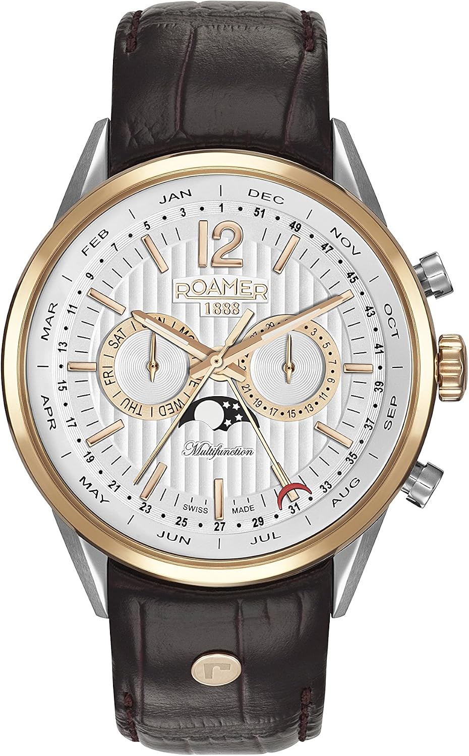Roamer Men's Quartz Watch with White Dial Analogue Display and Brown ...