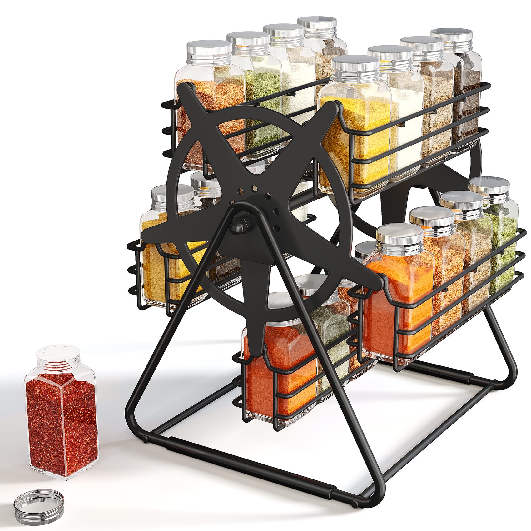 Revolving Spice Rack with 20 Jars for Kitchen Countertop, Ferris-Wheel ...