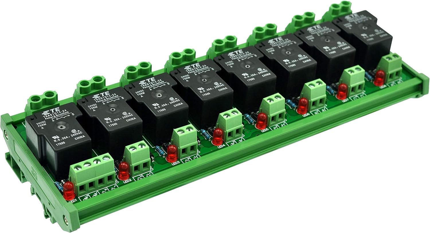 CZH-Labs DIN Rail Mount 24V Passive 8 SPST-NO 30Amp Power Relay Module ...