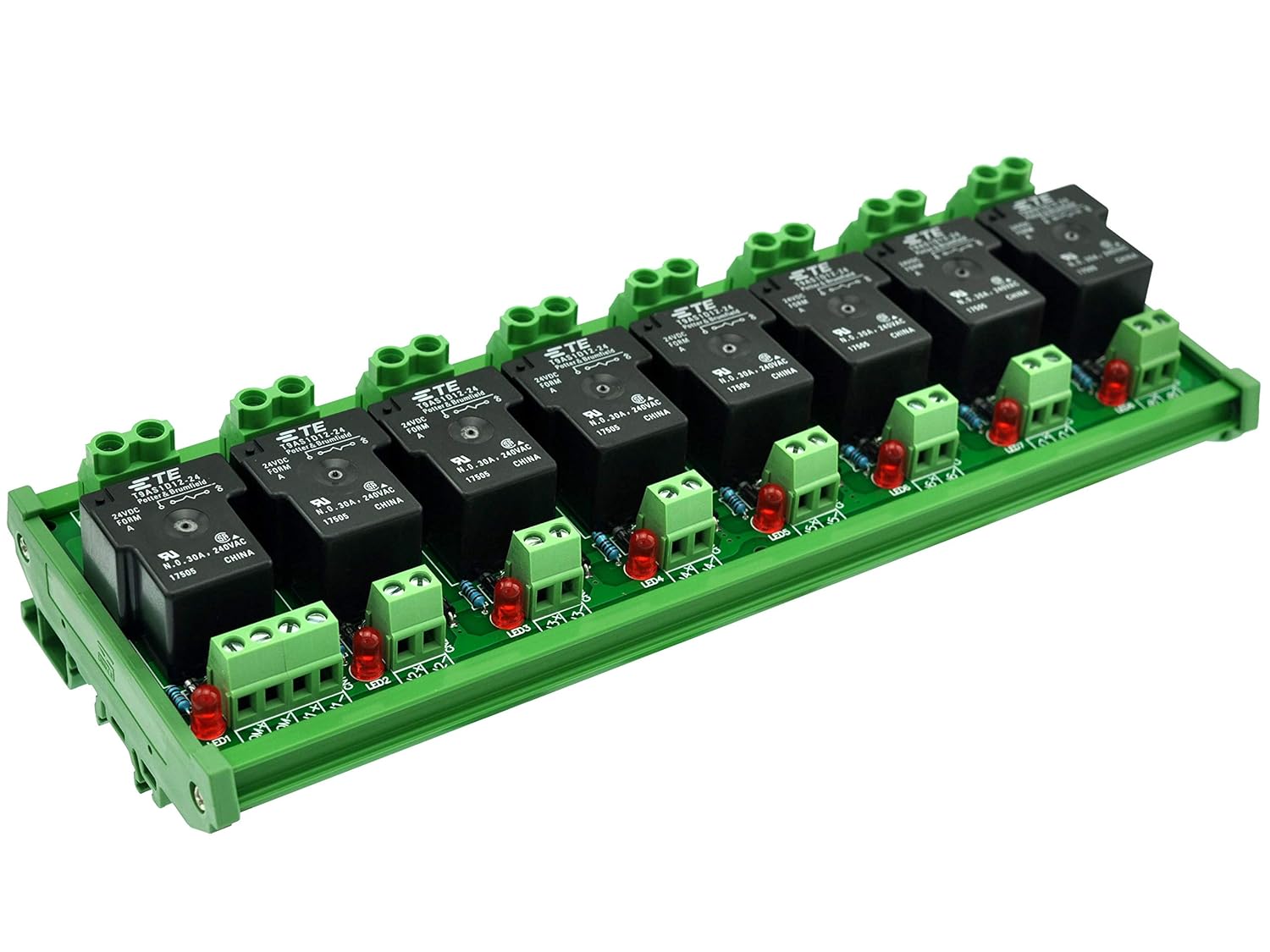 CZH-Labs DIN Rail Mount 24V Passive 8 SPST-NO 30Amp Power Relay Module ...