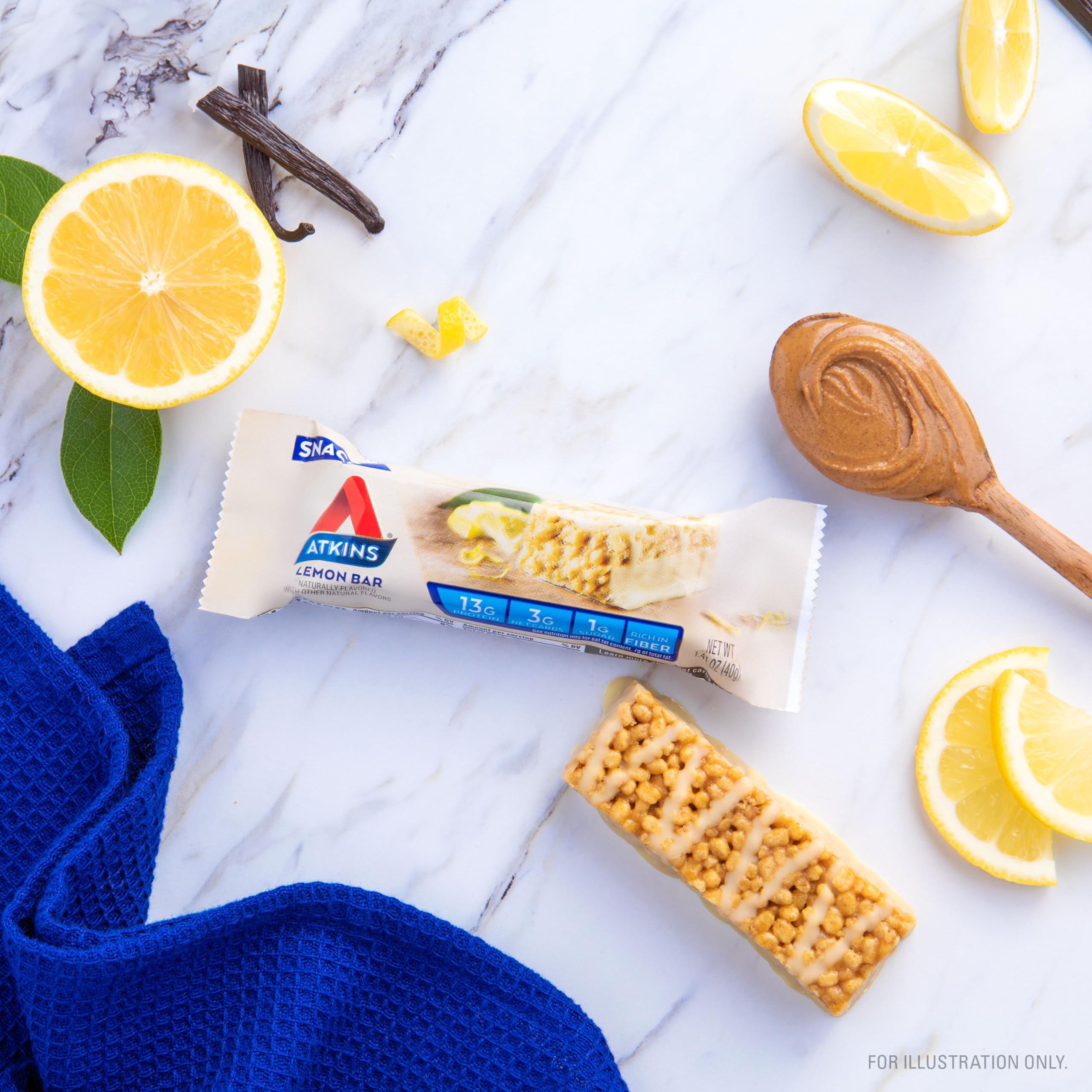 Atkins Snack Bar, Lemon Bar, 13g Protein, 3g Net Carbs, 1g Sugar, Made ...
