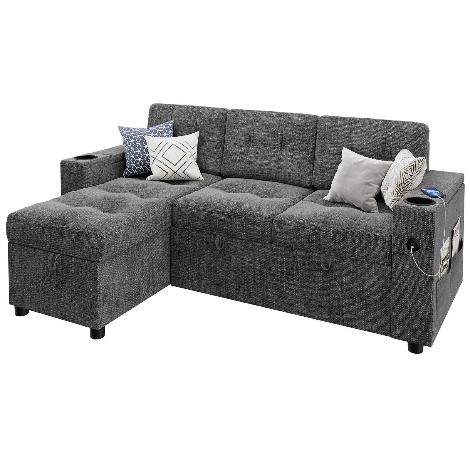 **MINOR DAMAGE BOX IS DAMAGED AND WET** GAOMON 84" Sleeper Sectional ...
