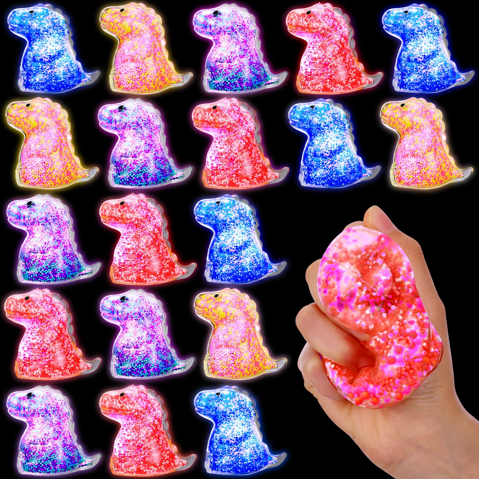 Foilswirl 20 Pcs Light up Dinosaur Stress Ball Fidget Toy Dinosaur ...