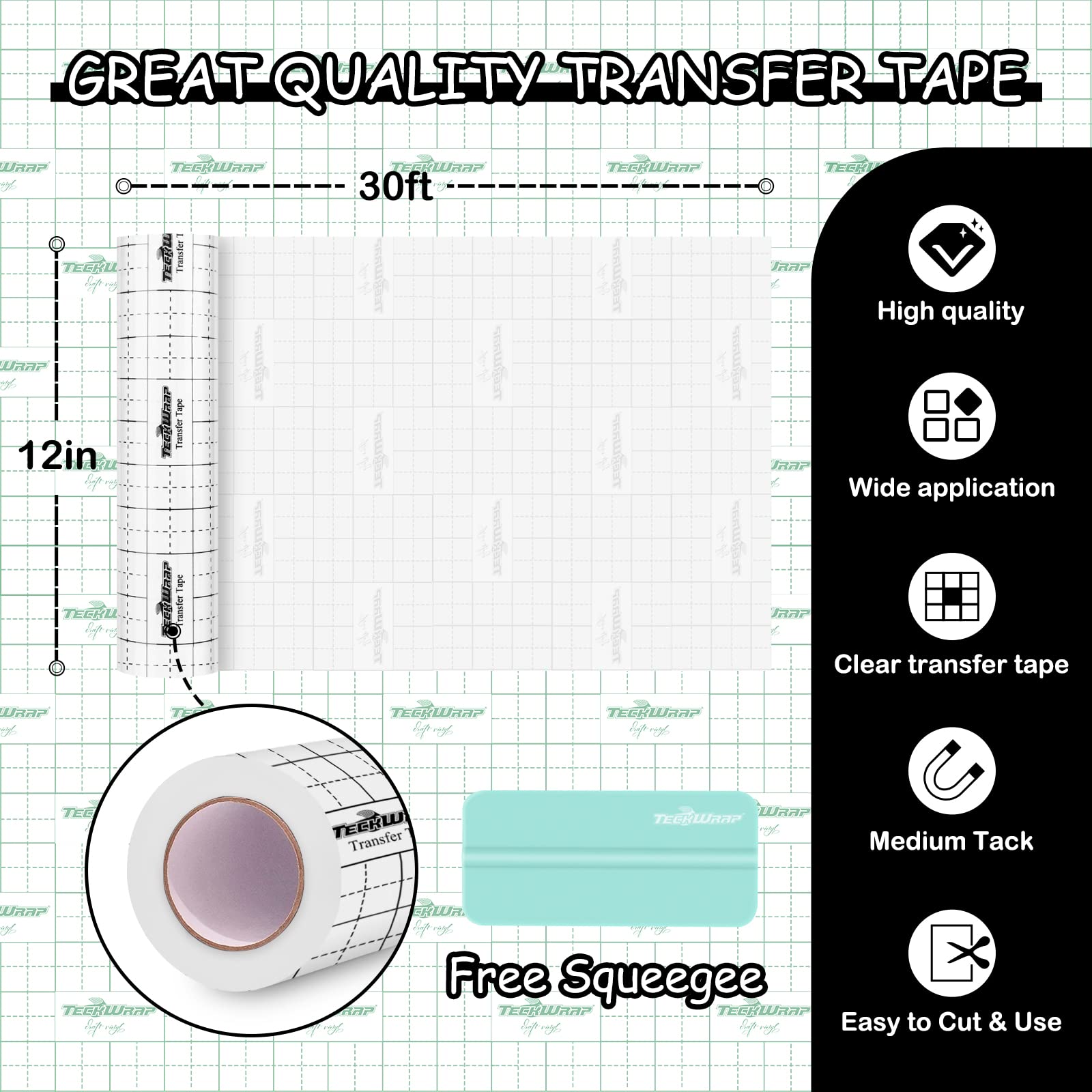 Mua Transfer Tape for Vinyl Medium Tack 12” x 30FT Alignment Black Grid ...