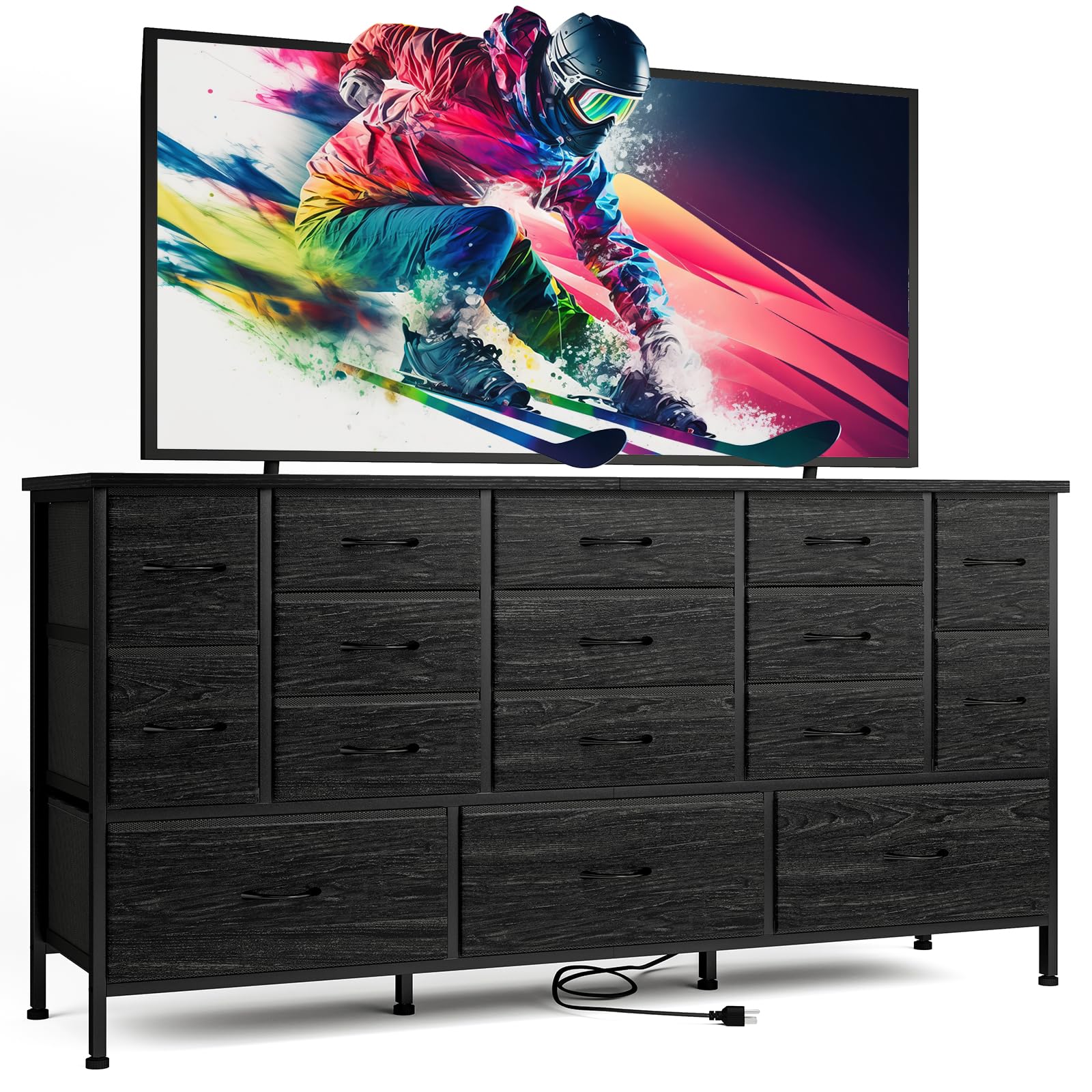 Fixwal 63.3 Inch TV Stand for 65 55 Inch TV Long Black Dresser for ...
