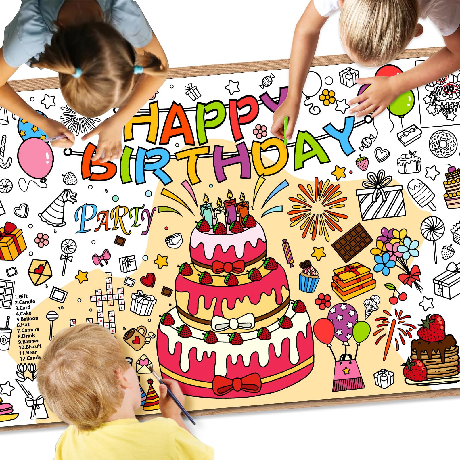 Giant Coloring Poster,35x72Inch Happy Birthday Activity Drawing Paper ...