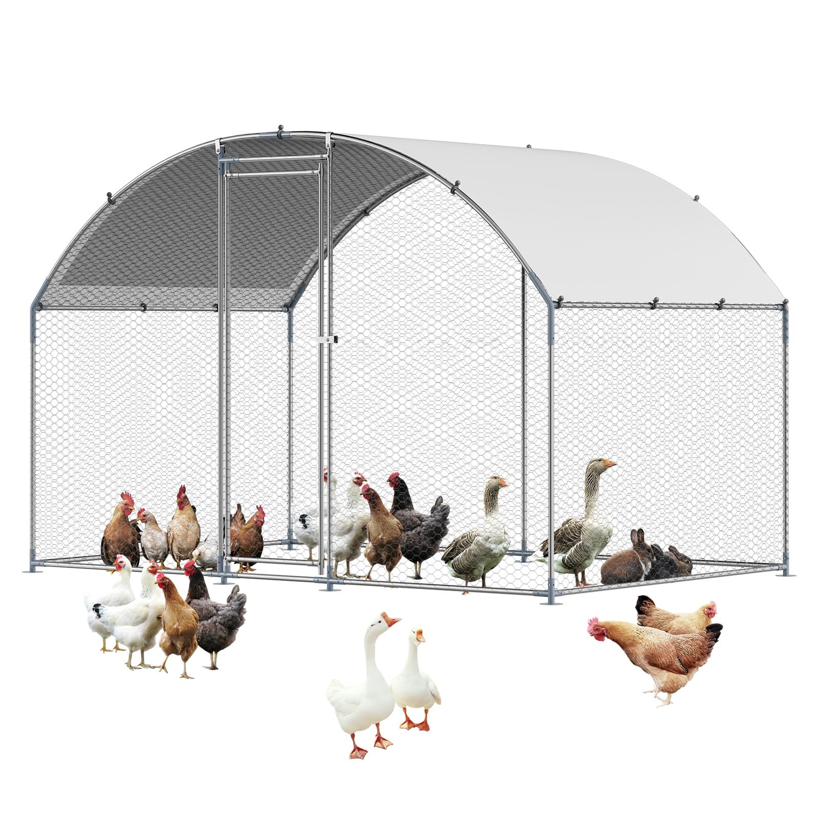 VEVOR Large Metal Chicken Coop with Run, 9.8 x 6.5 x 6.5ft Walkin ...
