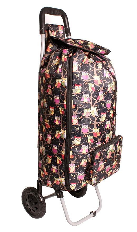 Black Owl Print Design Two Wheeled Shopping Trolley - 02 - Large Size ...