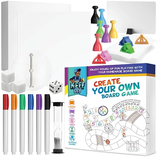 KEFF Make Your Own Board Game Set - DIY Blank Game Board Kit with Game ...