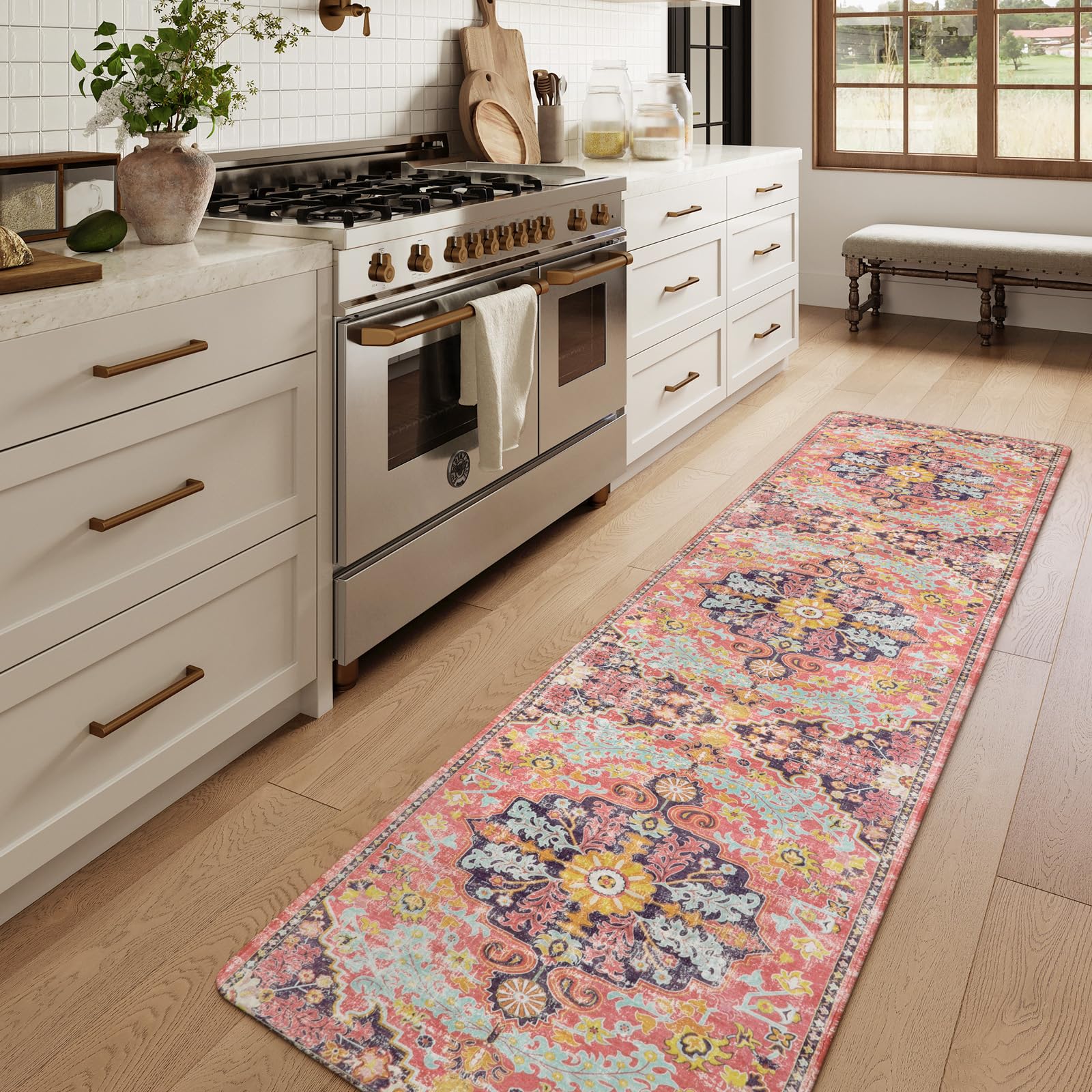 Lahome Bohemian Floral Medallion Runner Rug - 2'8"x8' Hot Pink Hallway ...
