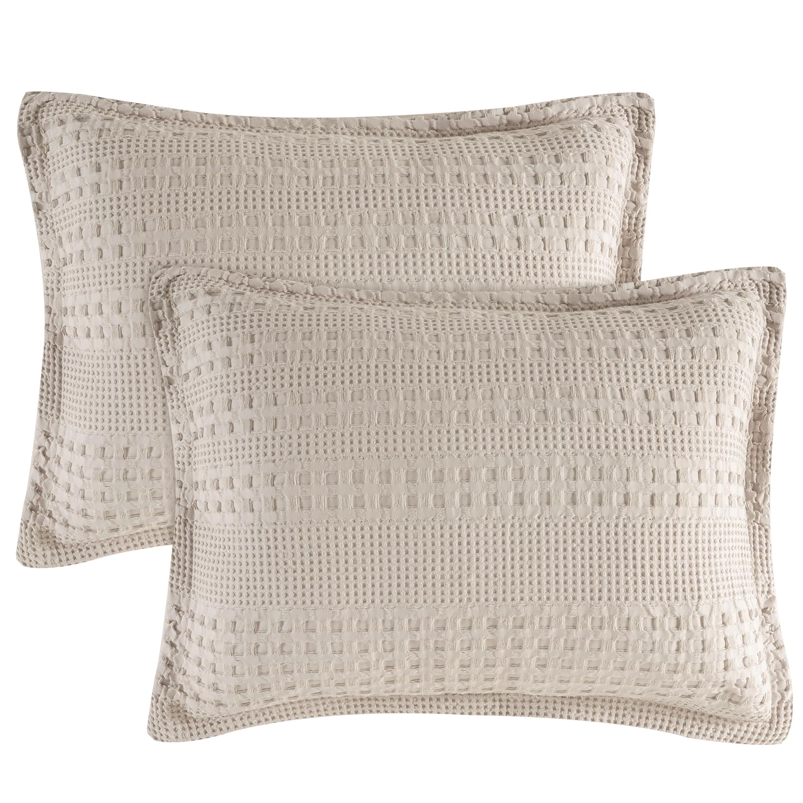 PHF 100% Cotton Ruffle Waffle Pillow Shams Standard Size, 2 Pack 20" x ...