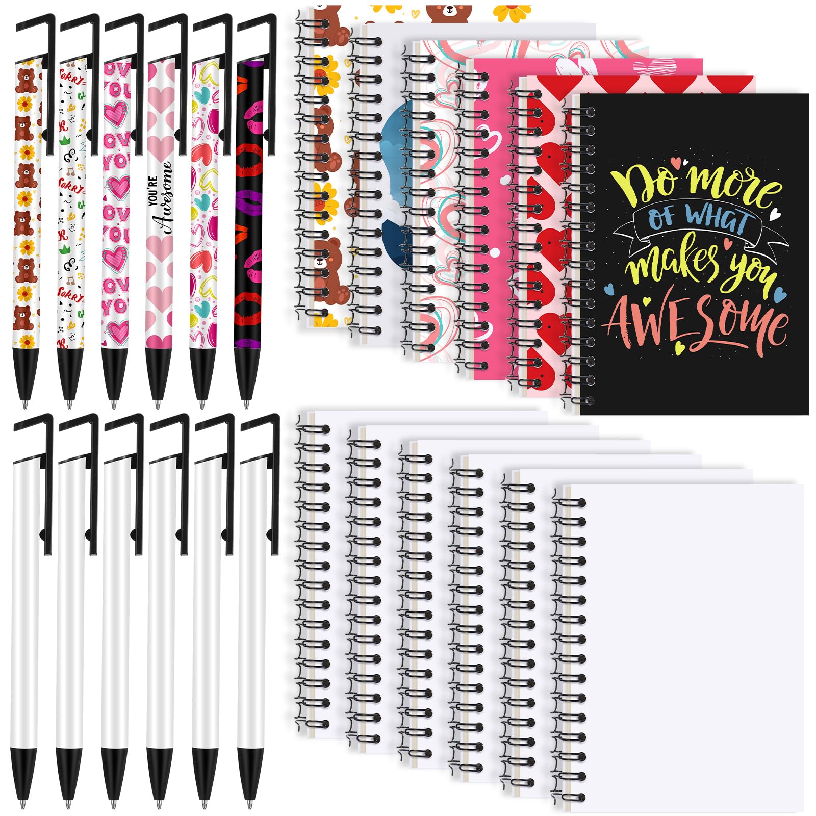 Spakon 24 Pcs Sublimation Notebook and Pen Set A6 Line Spiral Notebooks ...