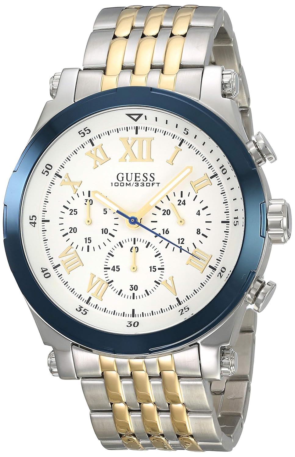 GUESS Anchor Herren-Armbanduhr 46mm Zwei Ton Gehäuse Edelstahl Batterie ...