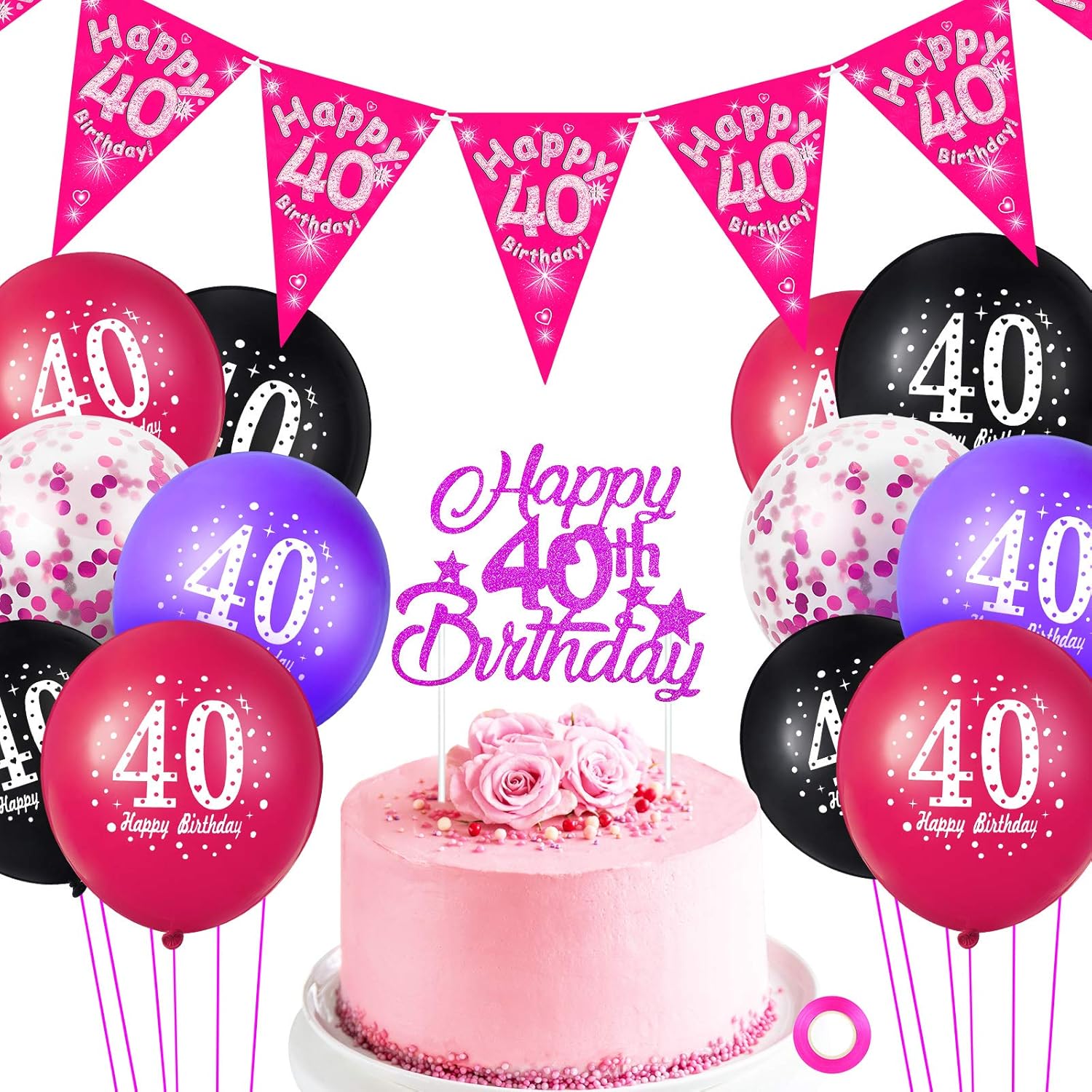 40th Birthday Decorations Set Includes 12 Inches Latex Balloons Rose ...
