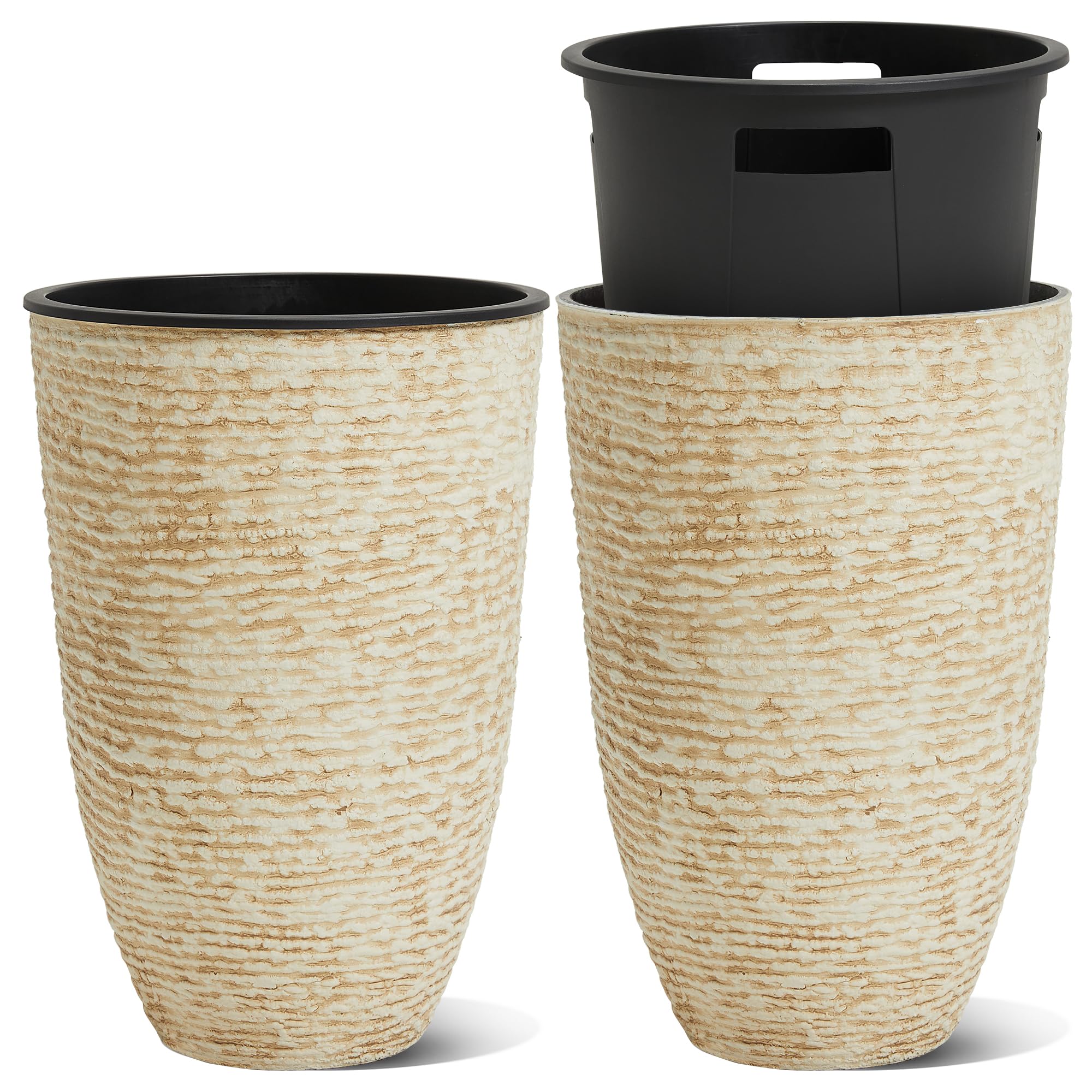 Worth Garden 2-Pack 21" H. Beige Tall Planters with Inside Pots - 14 ...