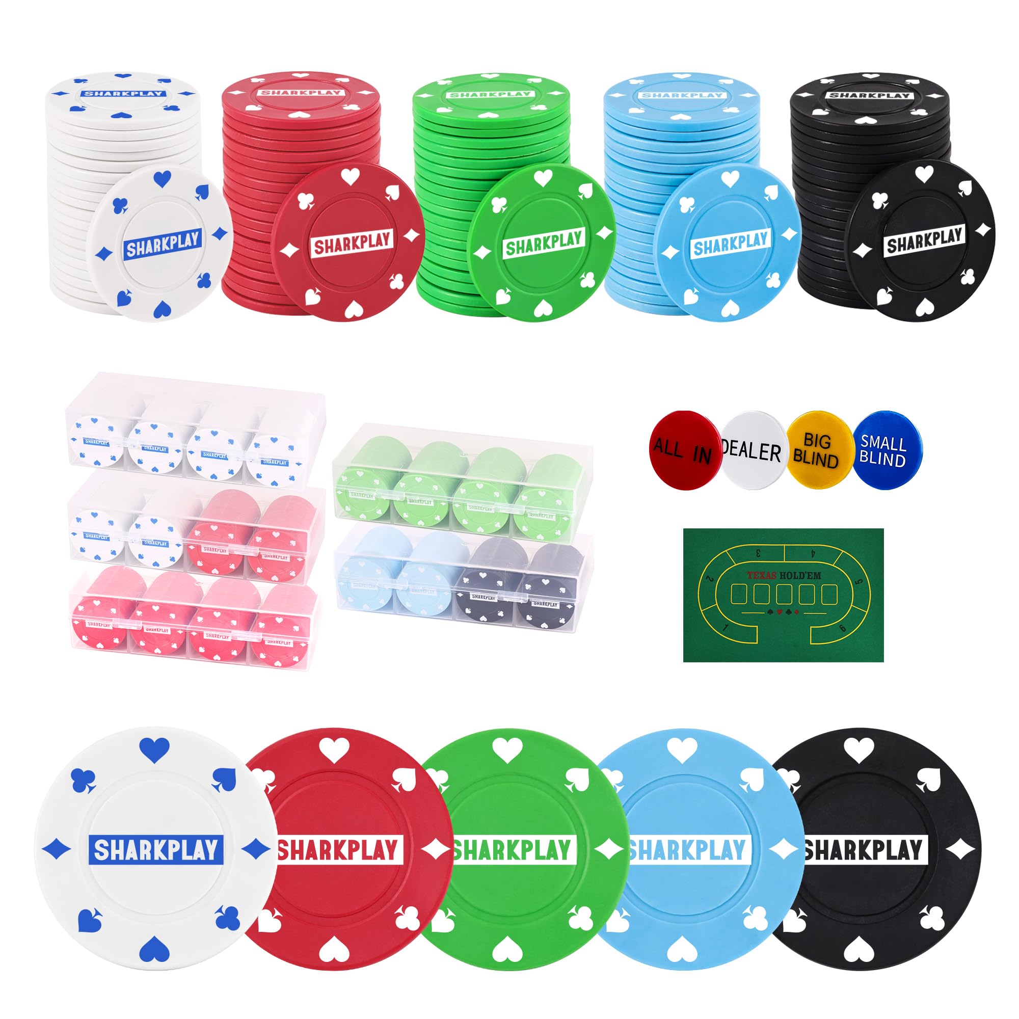 sharkplay 500Pcs Plastic Poker Chips Set with Storage Box for Blackjack ...
