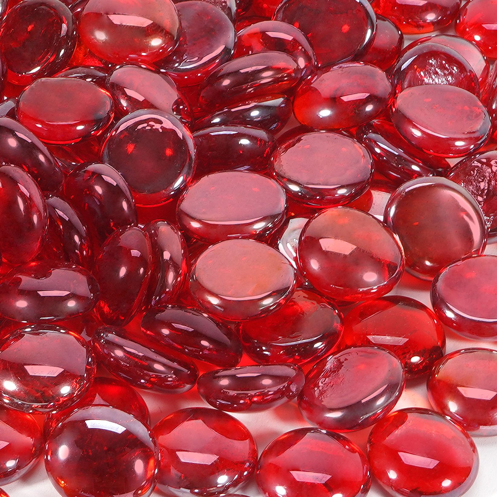 vchin Fire Pit Glass Beads, Red Luster Reflective Tempered Glass Rocks ...