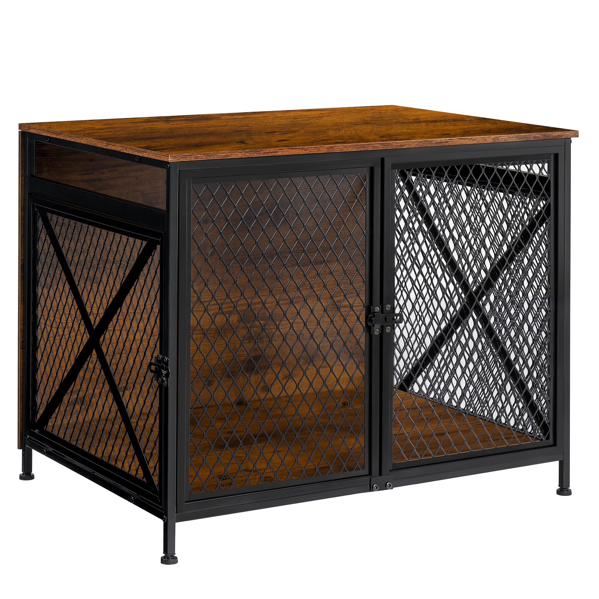 DWANTON Dog Crate Furniture, 25" L Three-Door Wooden Dog Kennel Indoor ...