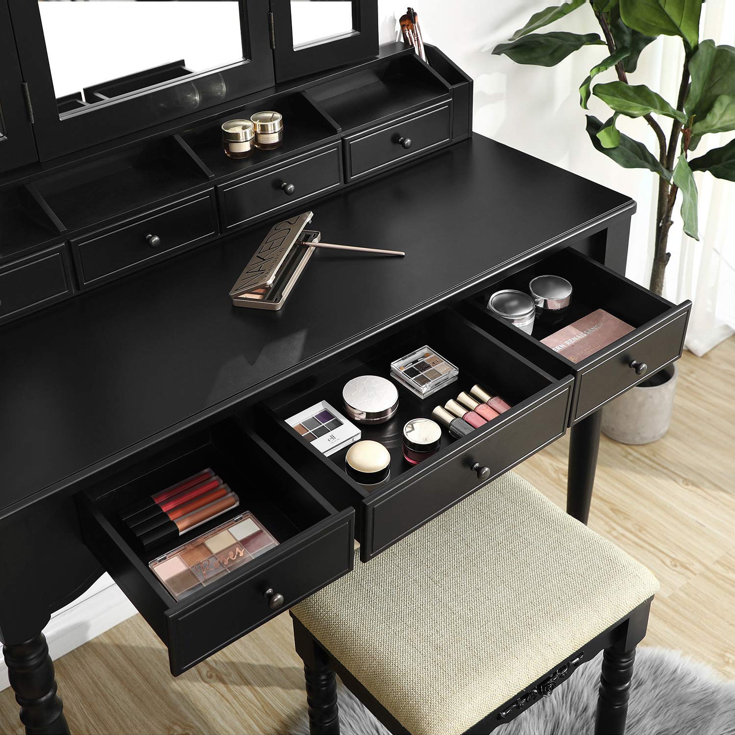 Mua VASAGLE Vanity Makeup Set with 7 Drawers, 2 Brush Slots and 4 Open ...