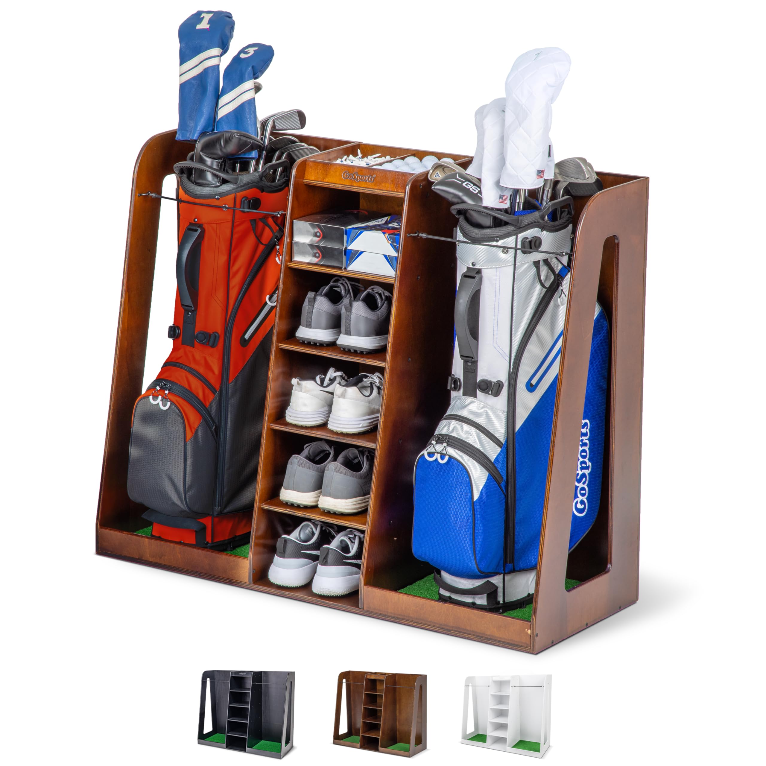 GoSports Premium Wooden Golf Bag Organizer and Storage Rack – Black ...