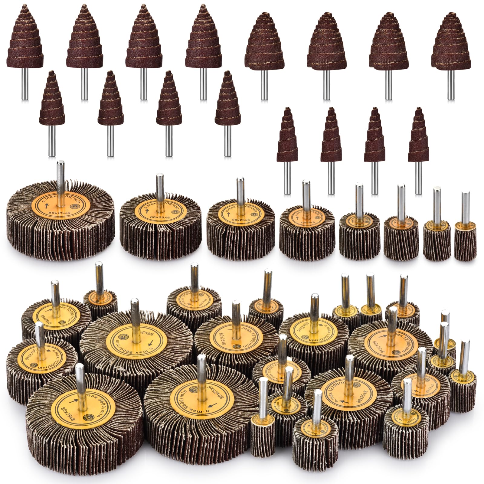 Abrasive Flap Wheel Sander Set, 48 Pcs Drill Sanding Attachment, 80 ...