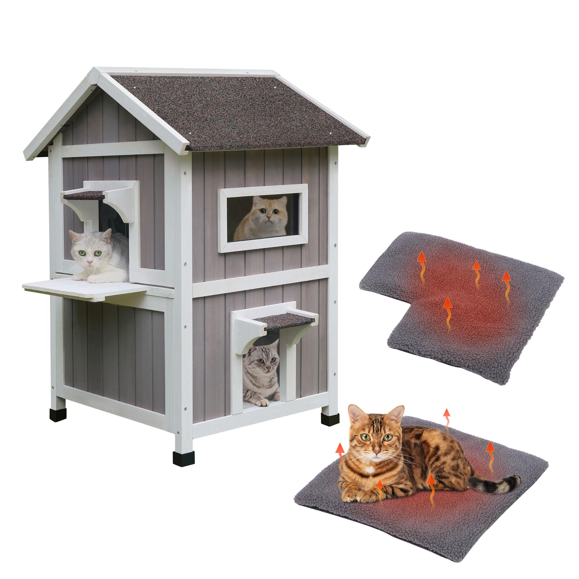 HiCaptain Outdoor Cat House for Outdoor Cats, Large Outside ...