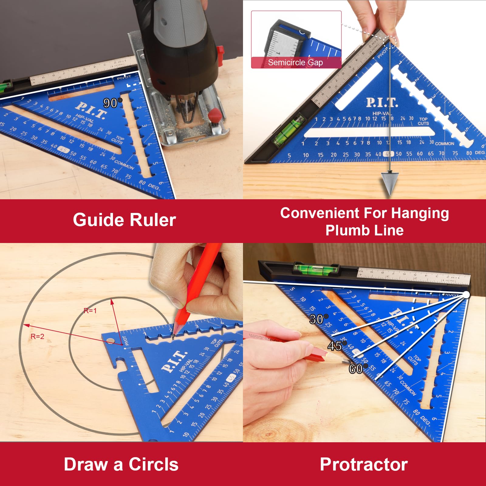 Mua P.I.T. 7" Carpenter's Triangle Square with Bubble Level/Stainless ...