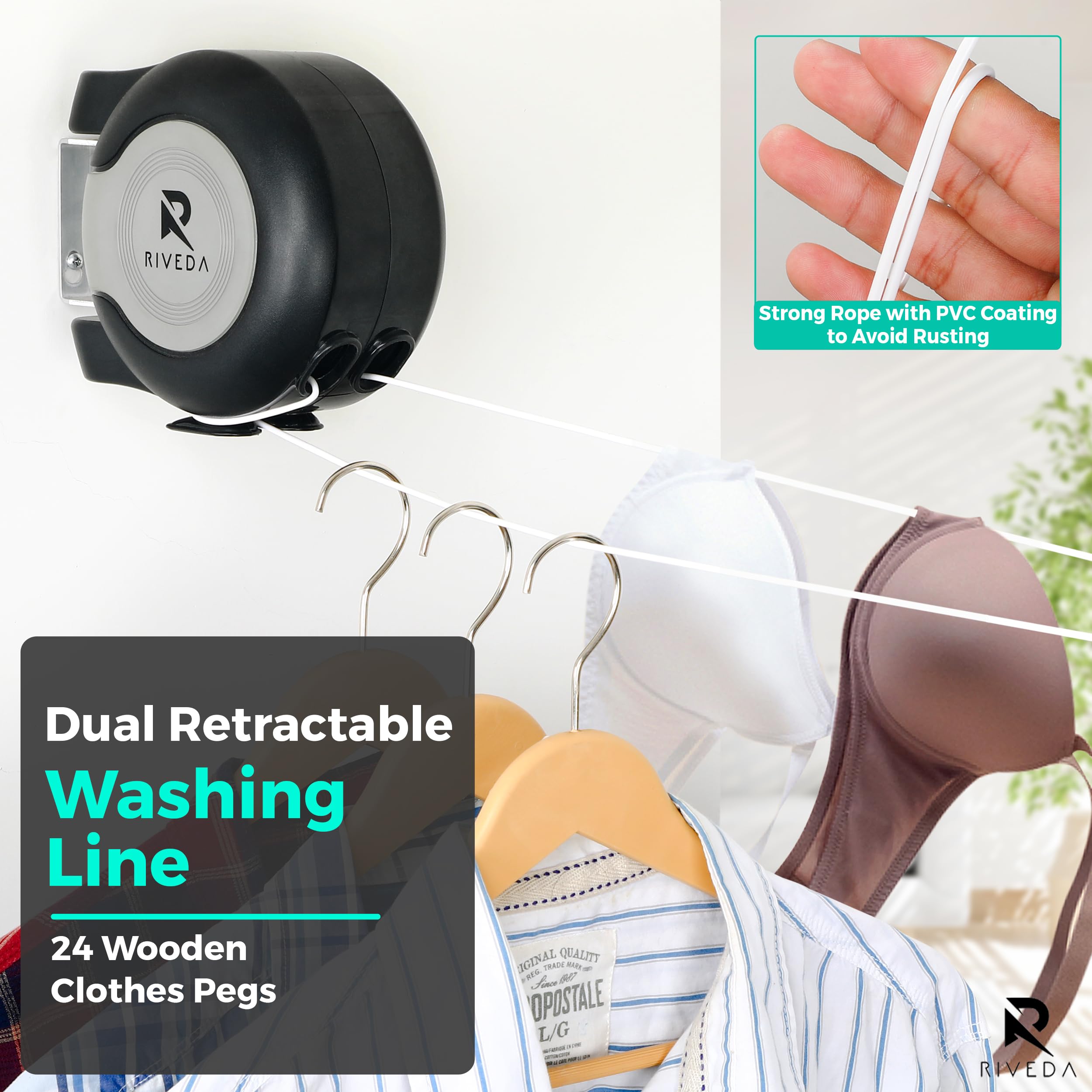 Mua Retractable Double Clothesline with 24 Clothes Pins - Heavy Duty ...