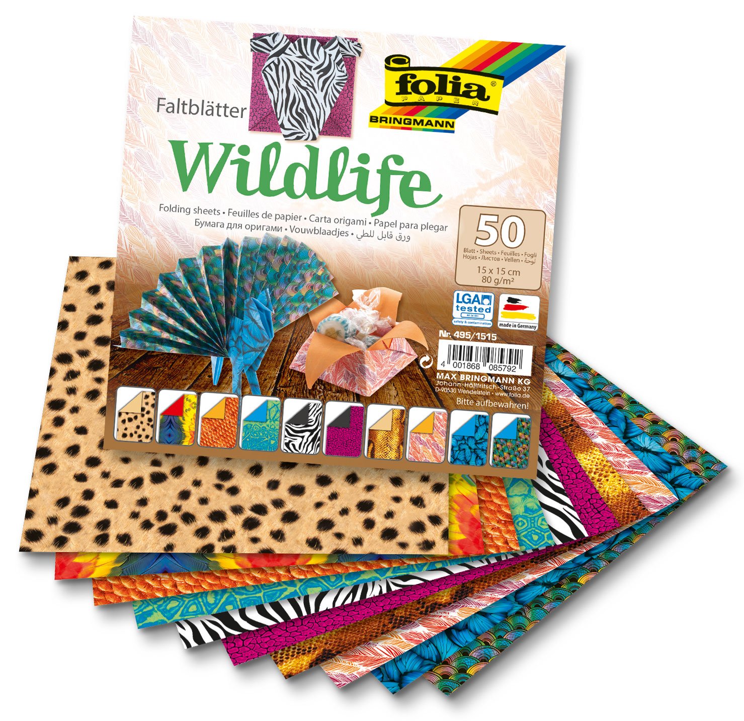 Folia Basics Origami Paper 6"X6" 50/Pkg-Wildlife: Amazon.de: Küche ...