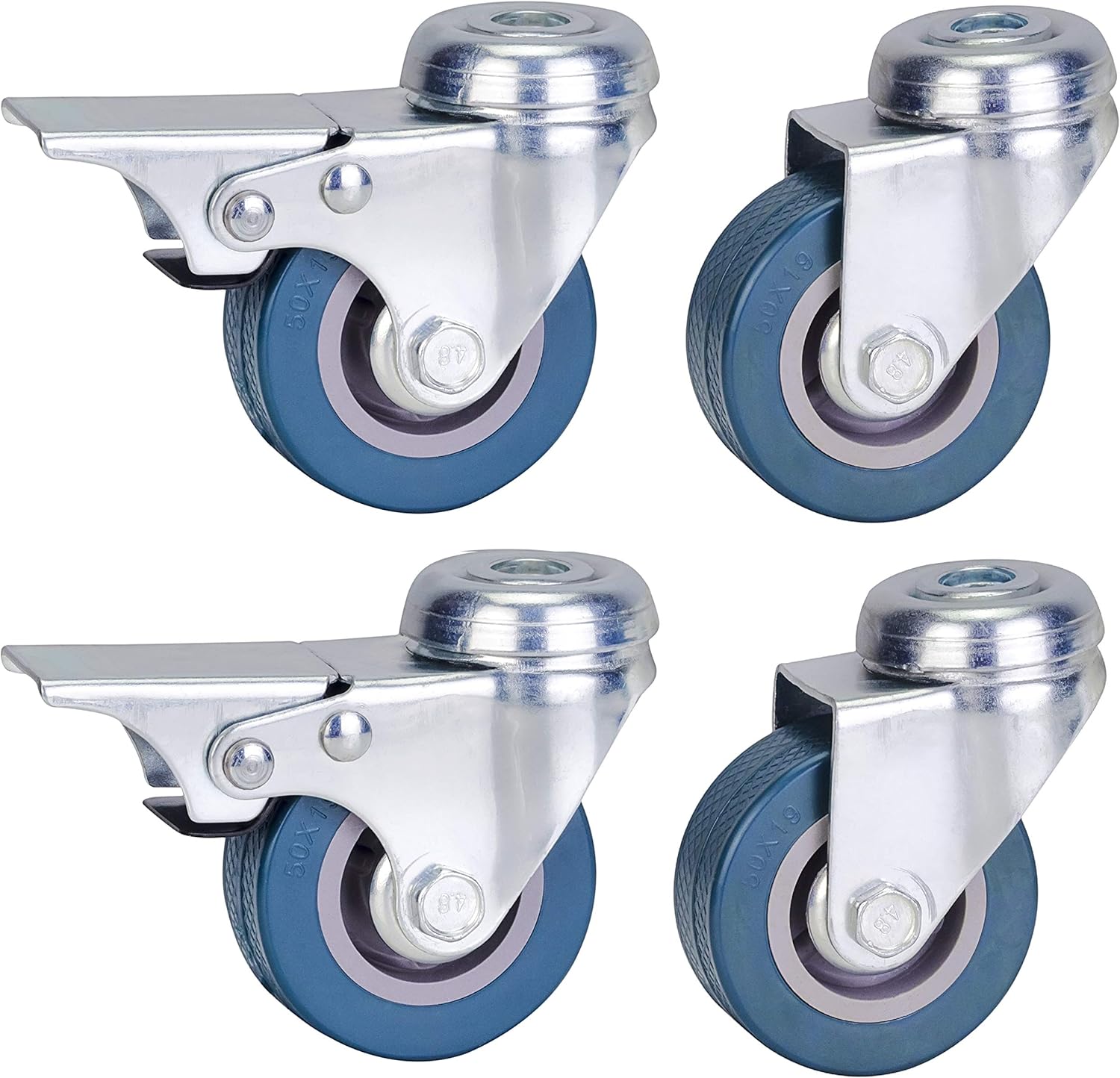 50mm Non Marking Grey Hard Rubber Castors (Braked) – 10mm Bolt Hole ...