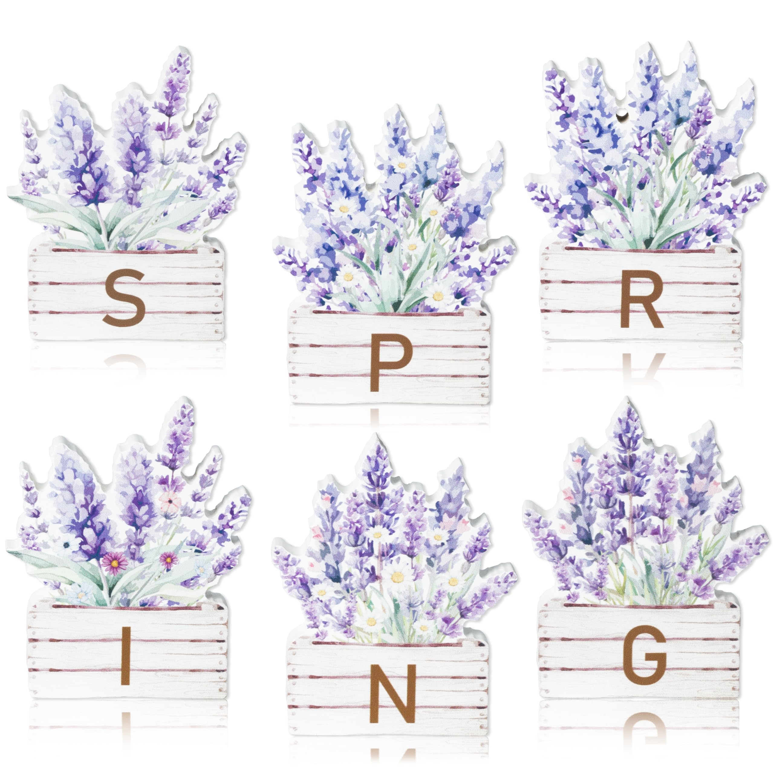 WATINC 6PCS Spring Wooden Decorative Signs, Lavender Themed Tabletop ...