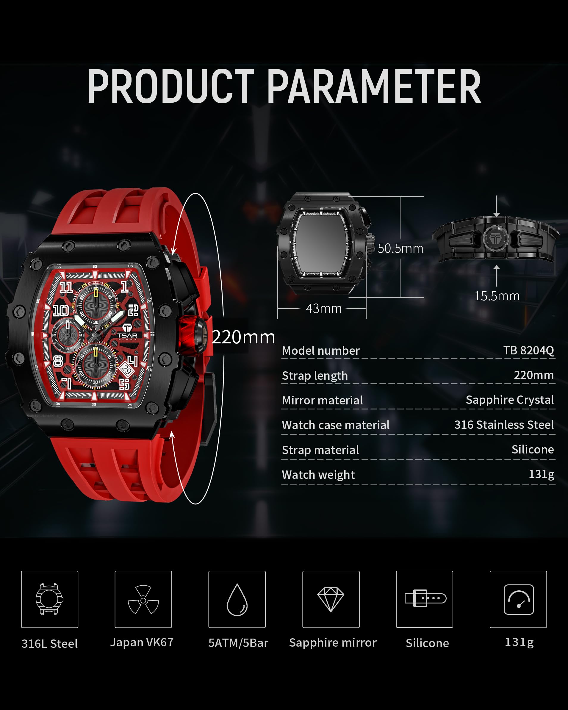 Mua TSAR BOMBA Mens Watches Quartz Watches for Men Waterproof 50M ...