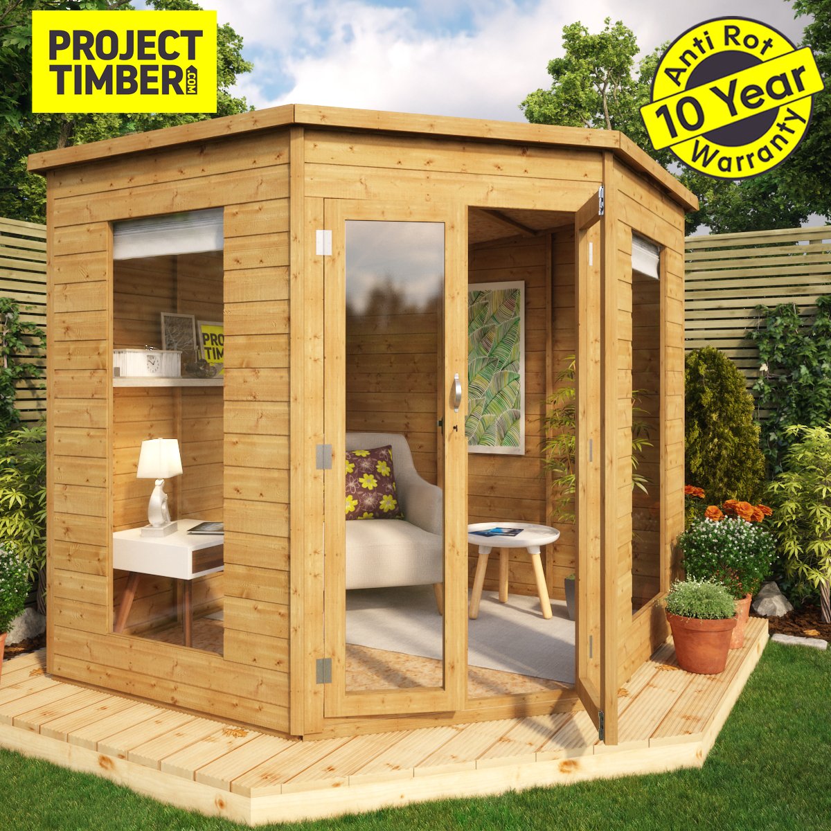 Project Timber 7 x 7 Wooden Corner Summerhouse with optional shelving ...