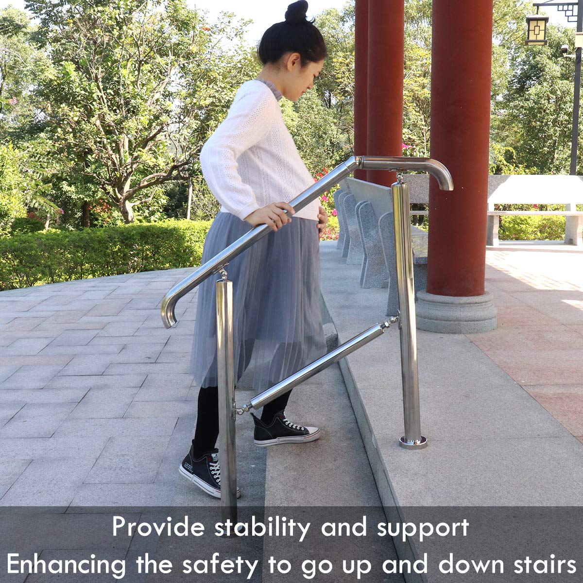 5-Step Handrail Stainless Steel Adjustable Stair Railing for Indoor ...