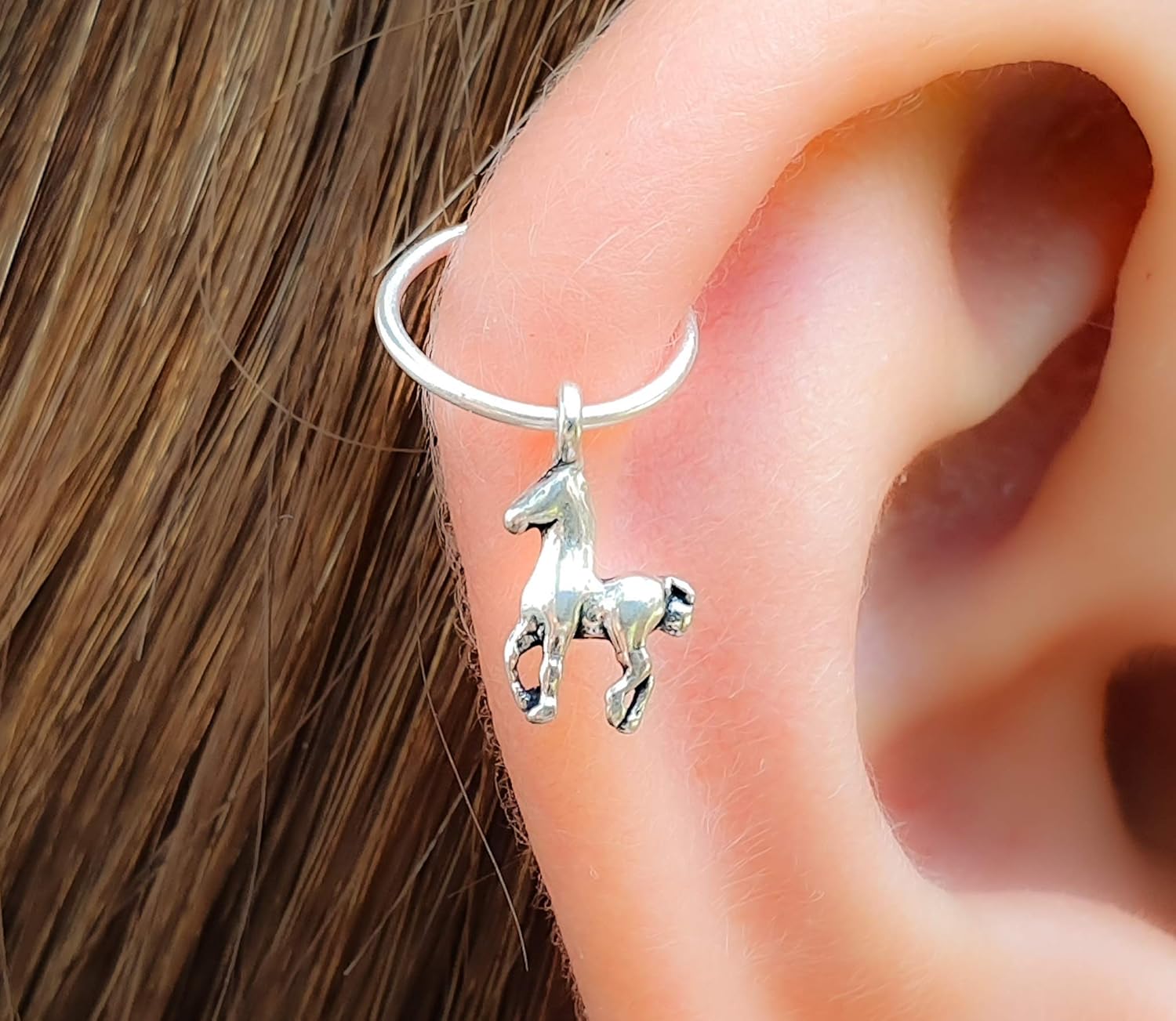 Amazon.com: Tiny Silver Horse Cartilage Earring 20 G Earring, Silver ...