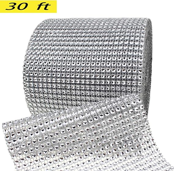 Amazon.com: Bling Rhinestone Diamond Ribbon, AkoaDa Silver Bling ...
