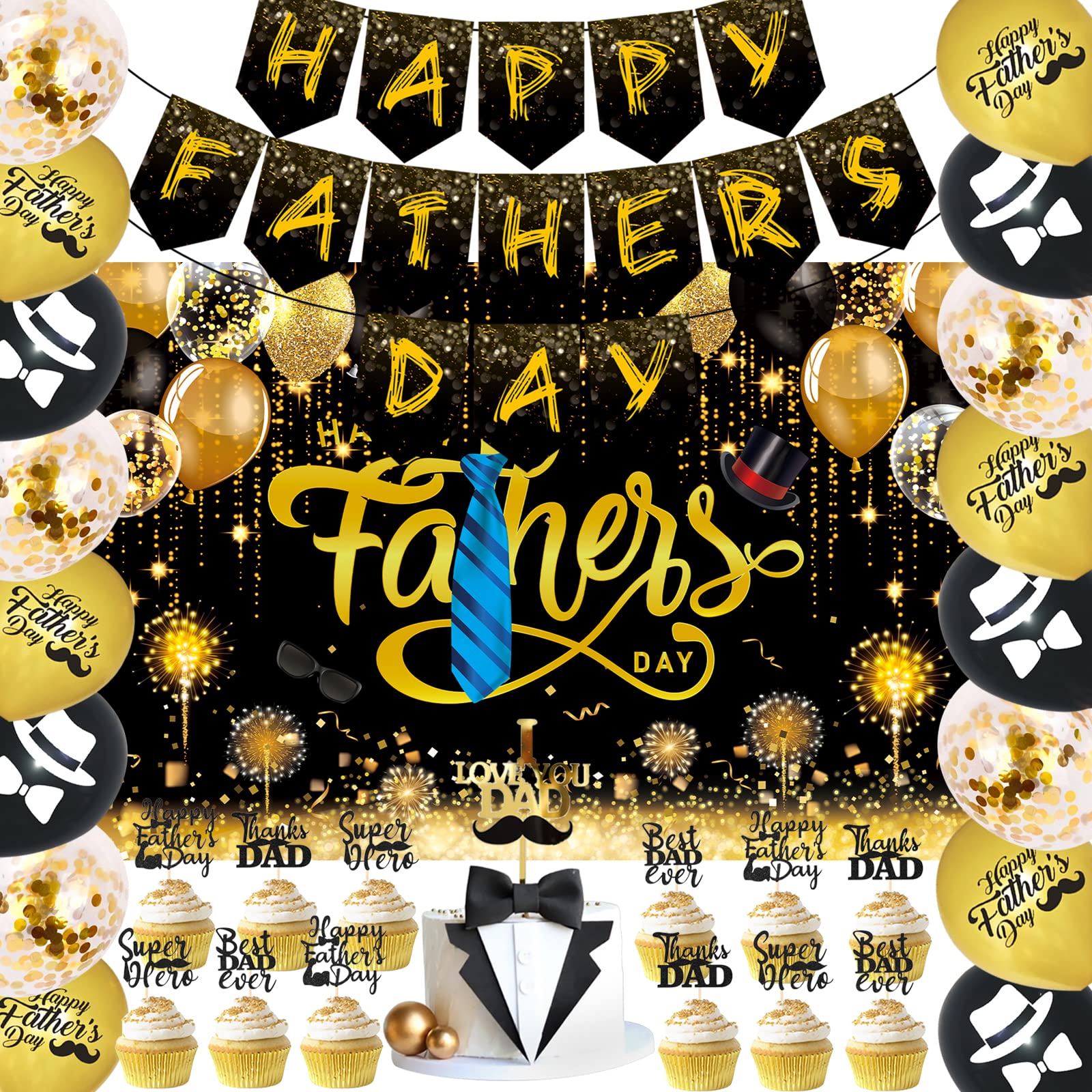 Fathers Day Decorations with Happy Fathers Day Banner,Cake Topper ...