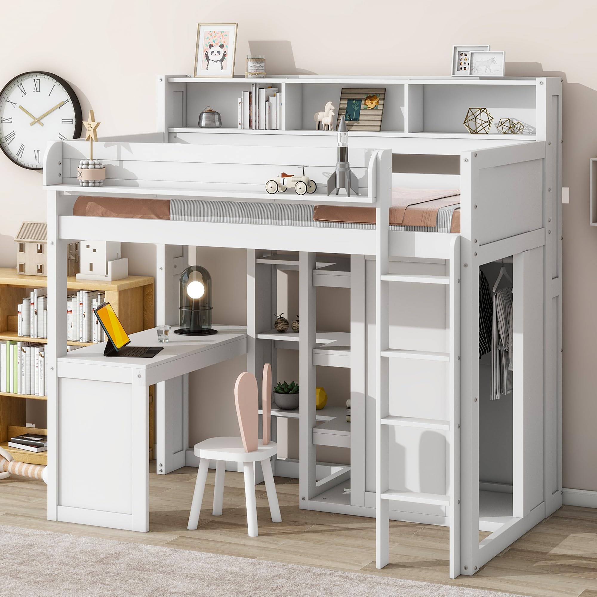 box 2 of 3 Merax Twin Loft Bed with Storage Shelves and Under-Bed Desk ...